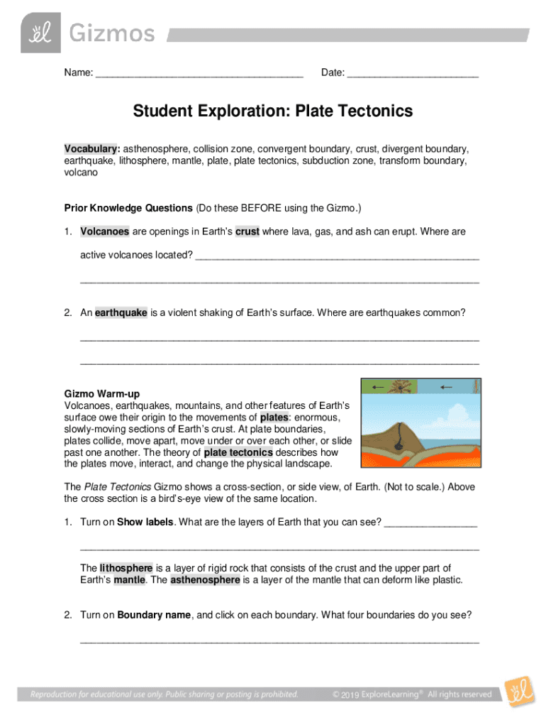 Fillable Online Plate Tectonics Gizmo Form PDF Fax Email Print - pdfFiller
