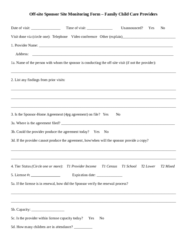 Family Home Child Care Monitoring Checklist (Example) Doc Template ...