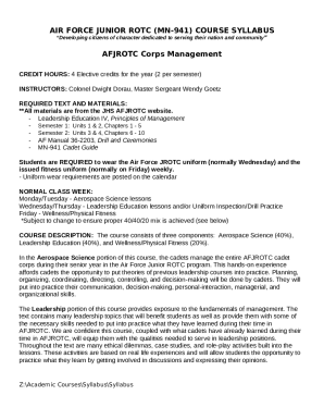 AFJROTC / Corps Management Doc Template | pdfFiller