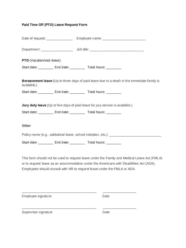 Paid Time Off Leave Request Doc Template | pdfFiller