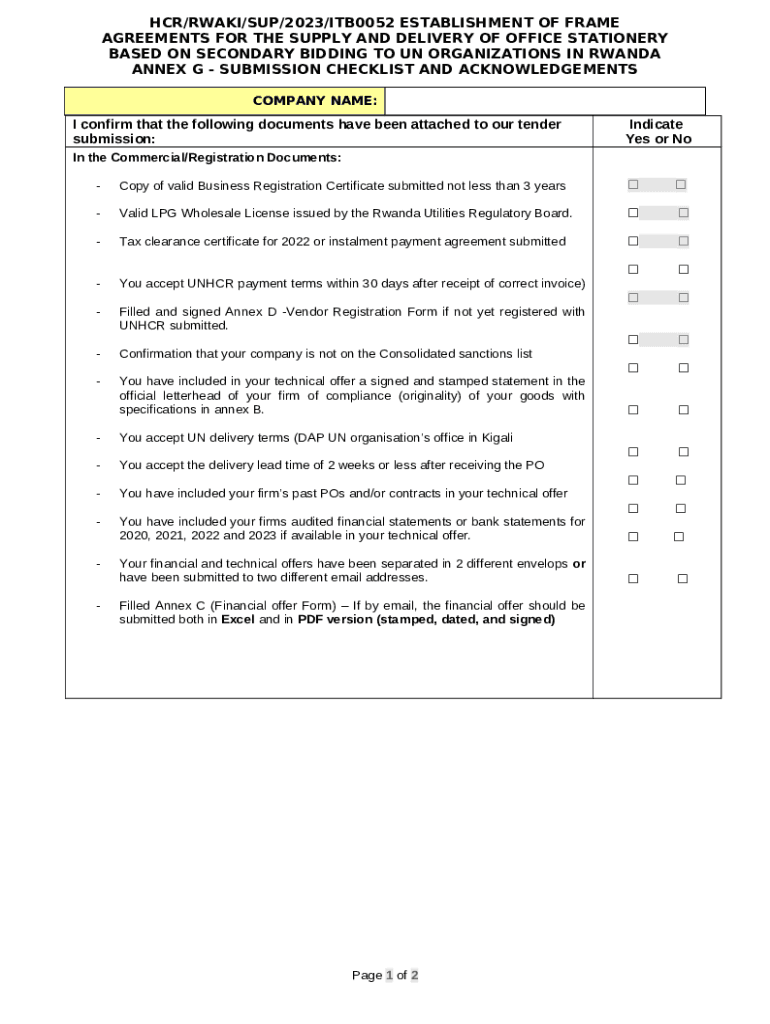 Annex-G-Submission-Checklist-and-Acknowledgements. ... Doc Template | pdfFiller