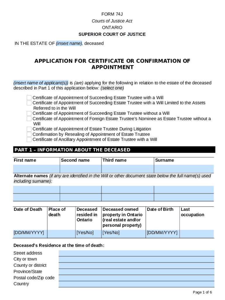 74.4.1 Courts of Justice Act APPLICATION FOR ... - ontariocourts on Doc ...
