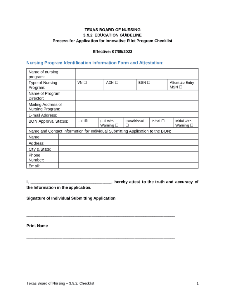 Process for Application for Innovative Pilot Program Checklist Doc ...