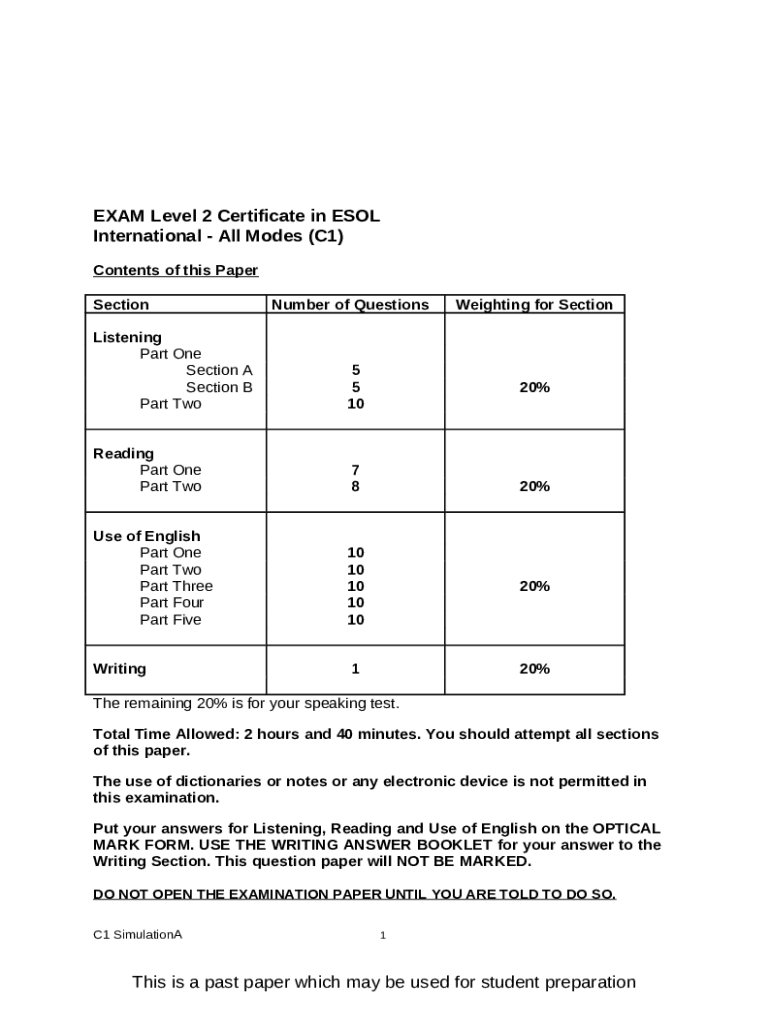 ESB Level 2 Certificate in ESOL International All Modes Doc Template ...