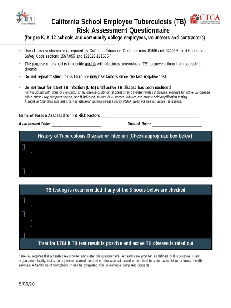 AB 1667 (Pre-K and K-12 TB Risk Assessment ... Doc Template | pdfFiller