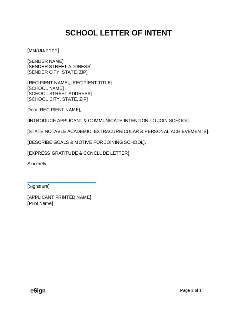 School Letter of Intent Template Doc Template | pdfFiller