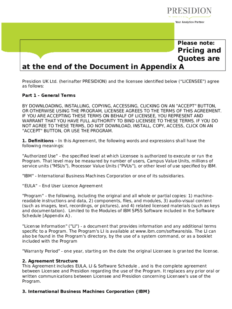 Presidion IBM SPSS Academic Licence Agreement ... Doc Template | pdfFiller