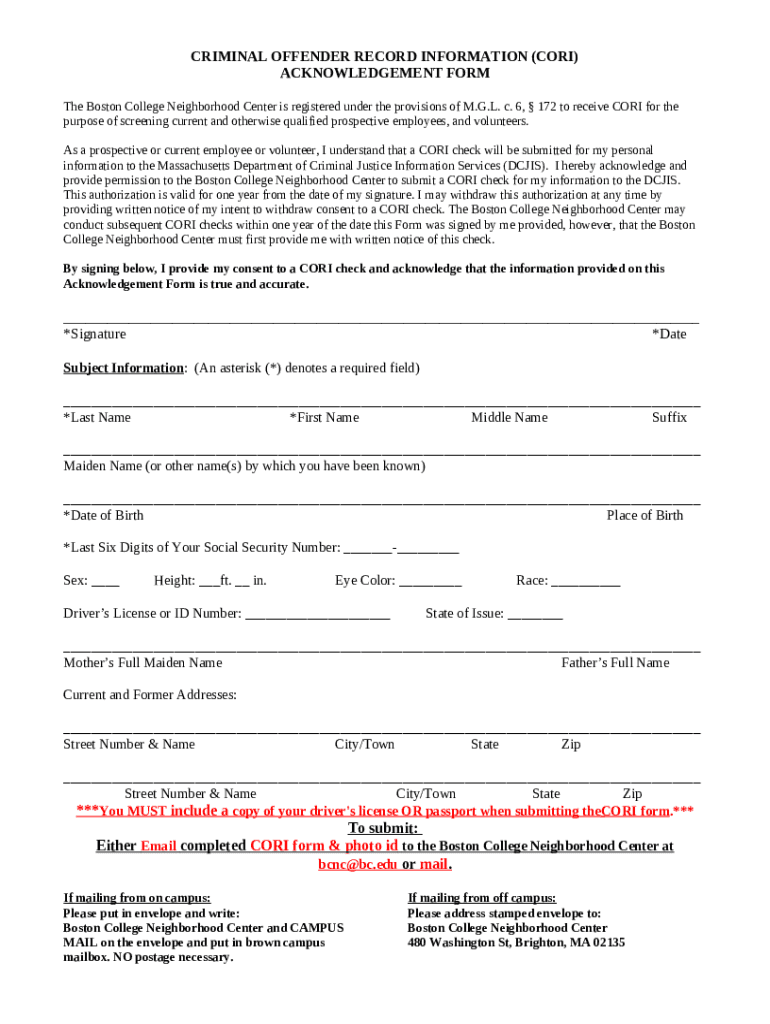 Advisory of CORI Law: Mandatory Criminal Record ... Doc Template ...