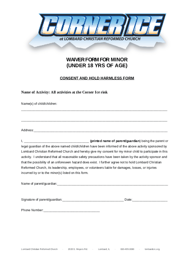 waiver for minor (under 18 yrs of age) Doc Template | pdfFiller