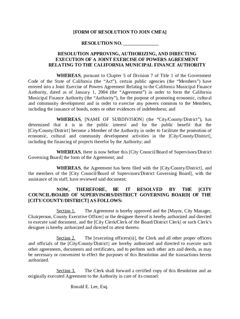 of Joining Resolution Doc Template | pdfFiller