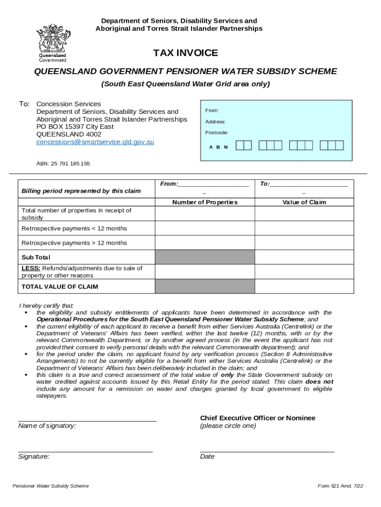 521 Pensioner water subsidy scheme tax invoice. Concessions Doc ...