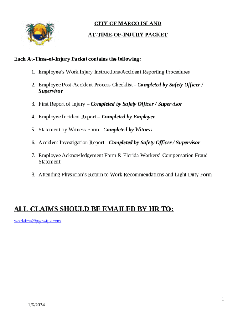 Workers Comp - Time of Injury Packet for Supervisors Doc Template ...