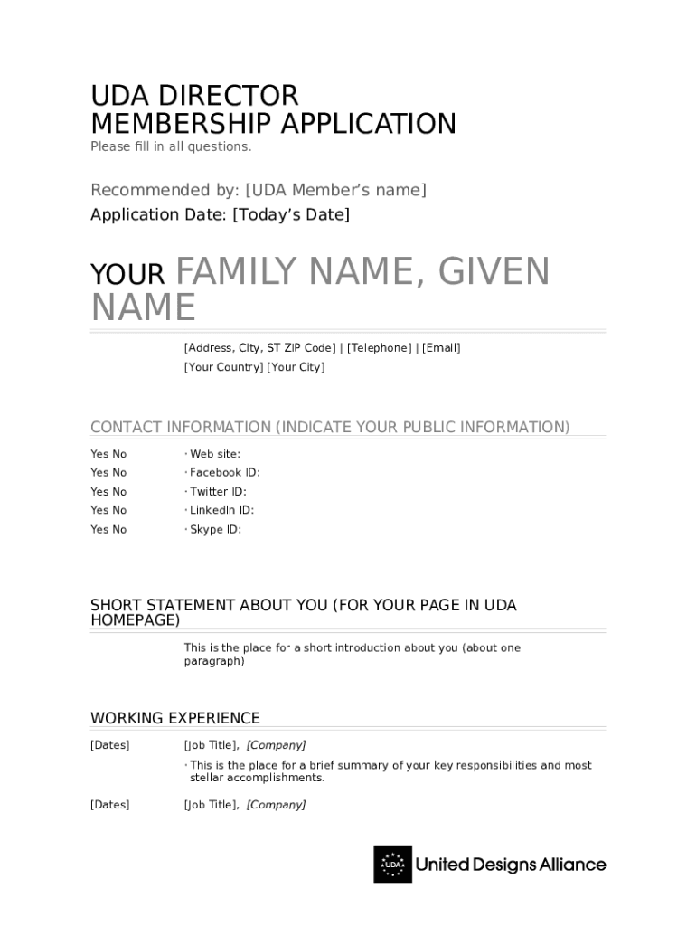 UDA Director Doc Template | pdfFiller