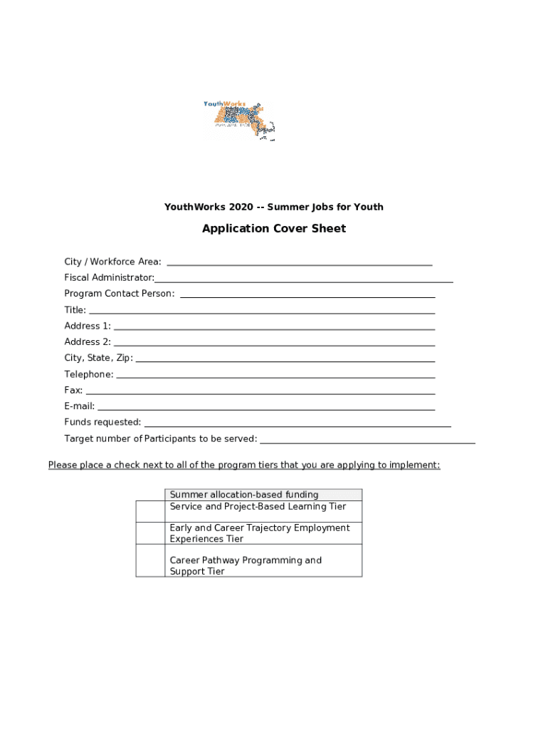 YouthWorks 2020 Summer Jobs Application - Blank Fillable Template ...