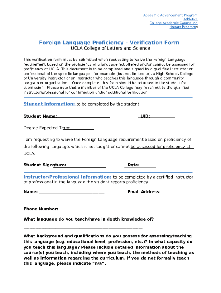 Foreign Language Proficiency Verification Doc Template | pdfFiller