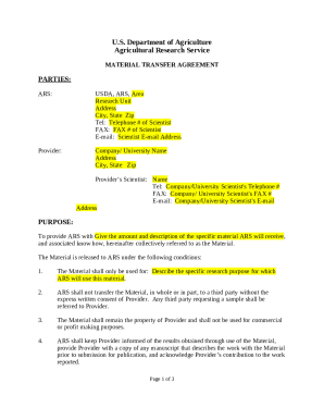 U.S. USDA usda-ars-material-transfer-agreement ... Doc Template | pdfFiller