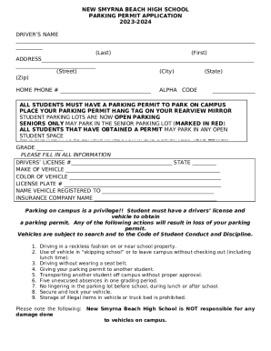 PARKING PERMIT APPLICATION-2023-2024.docx Doc Template | pdfFiller