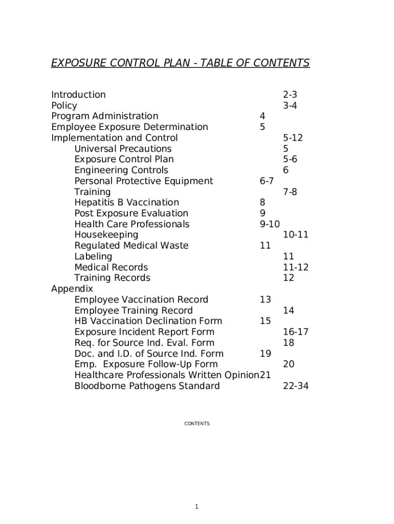 OSHA Exposure Control Plan for Schools / Overview Doc Template | pdfFiller