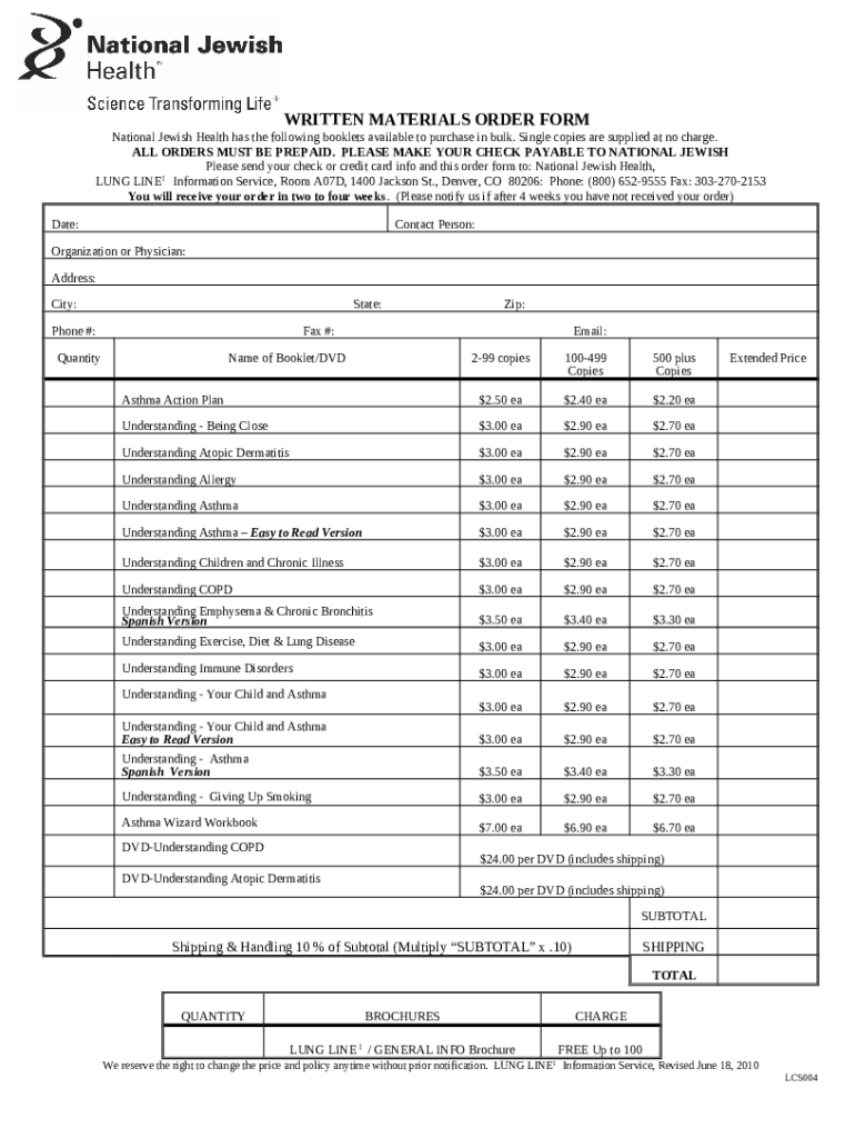 WRITTEN MATERIALS ORDER Doc Template | pdfFiller