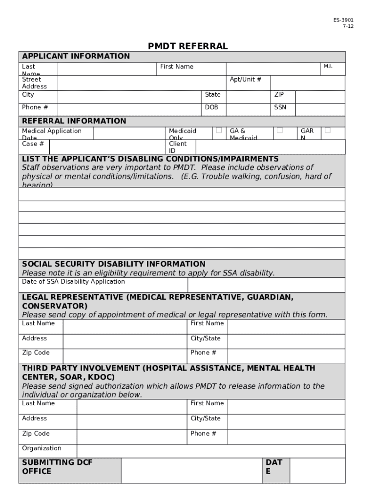 PMDT REFERRAL Doc Template | pdfFiller