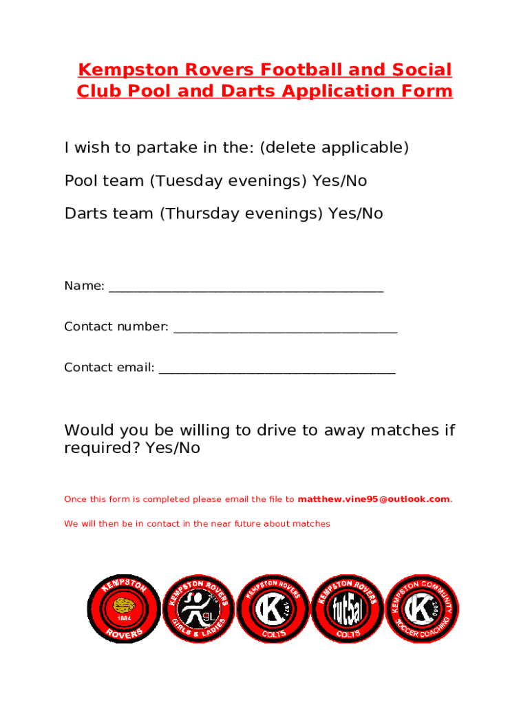 Kempston Rovers Sports & Social Club Pool and Darts teams Doc Template ...