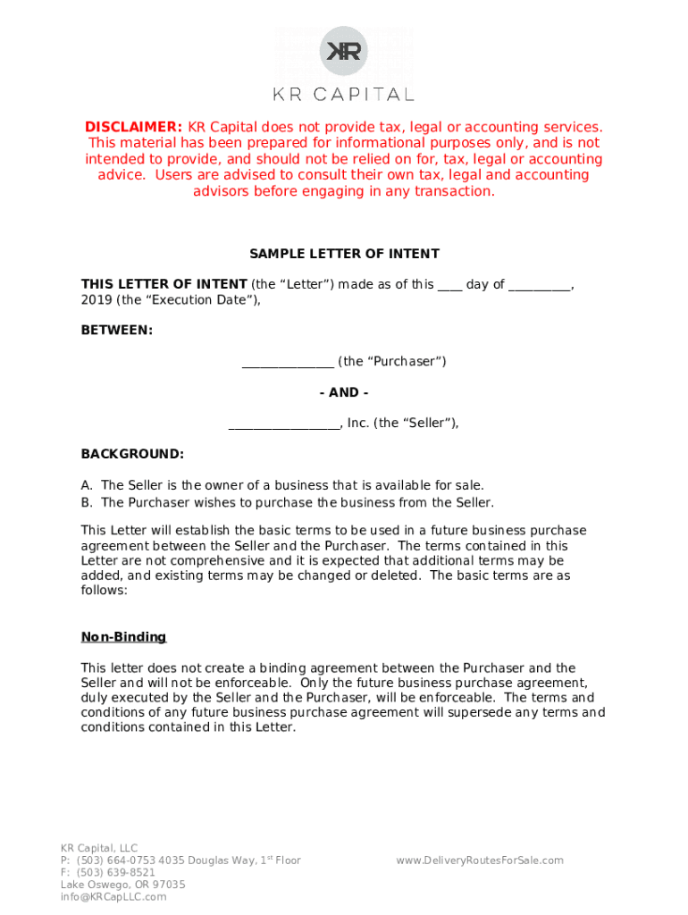 Sample LOI - KR Capital Doc Template | pdfFiller