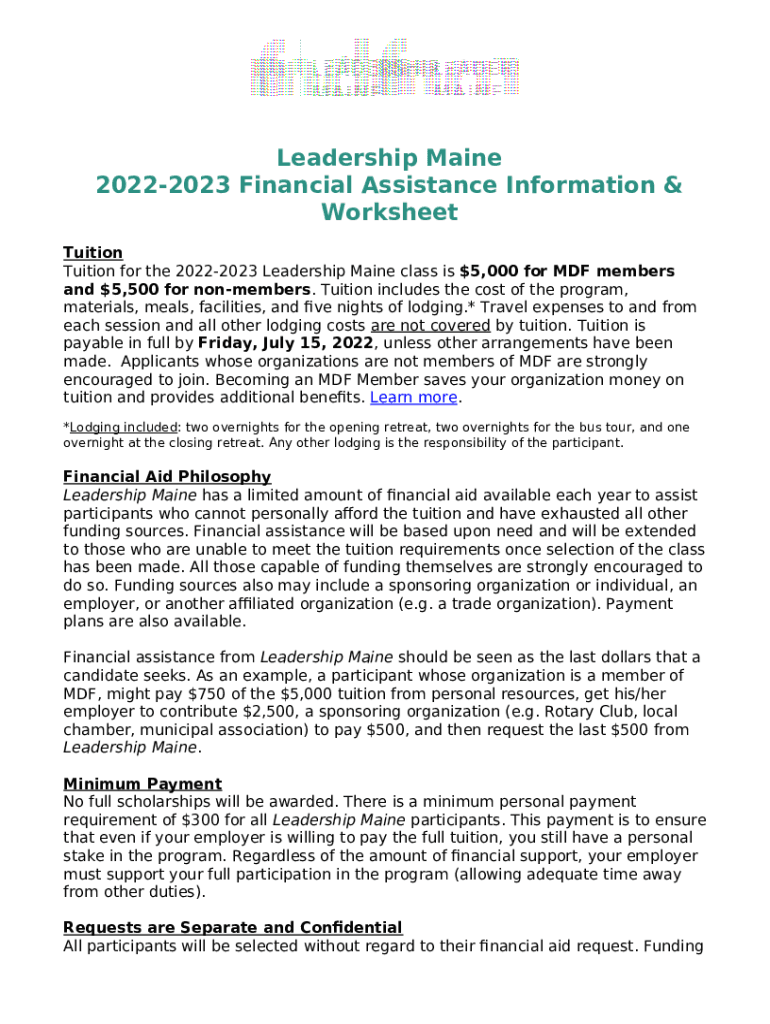 2022-2023 Financial Assistance Ination & Worksheet Doc Template | pdfFiller