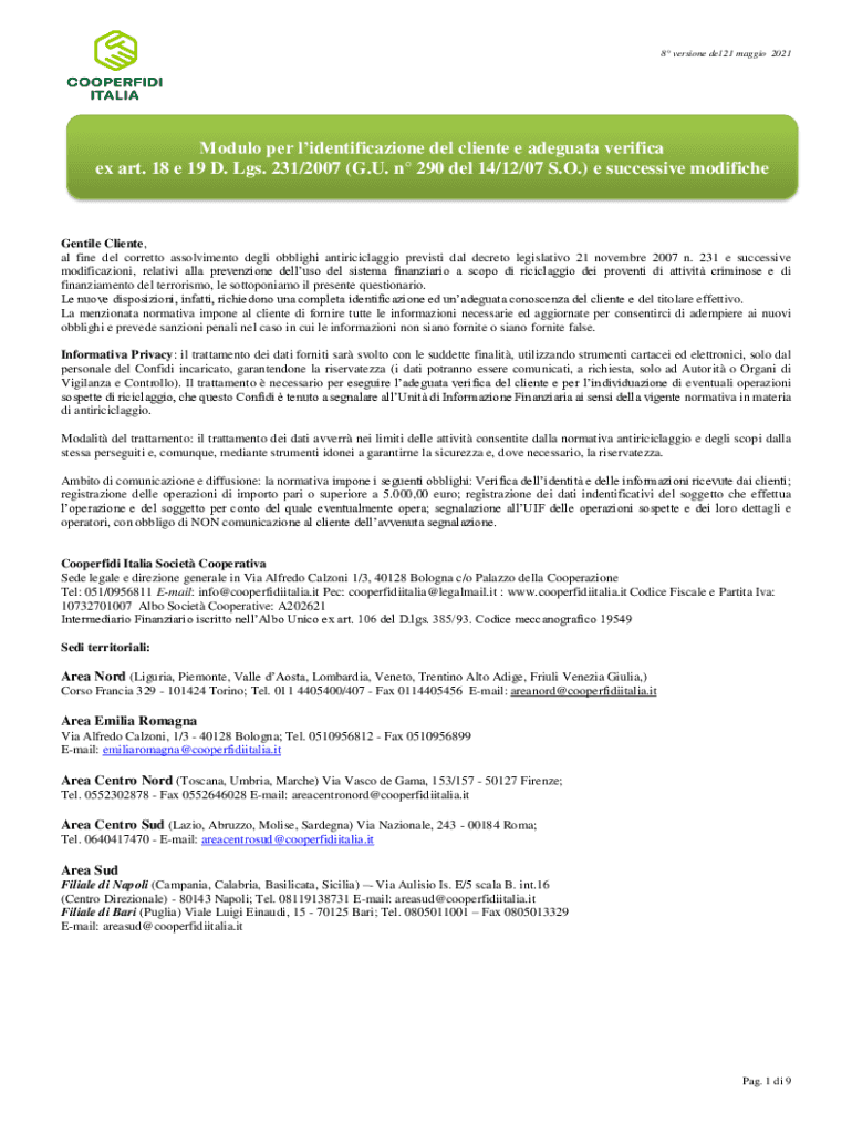 Compilabile Online Modulo per l'identificazione del cliente e adeguata ...