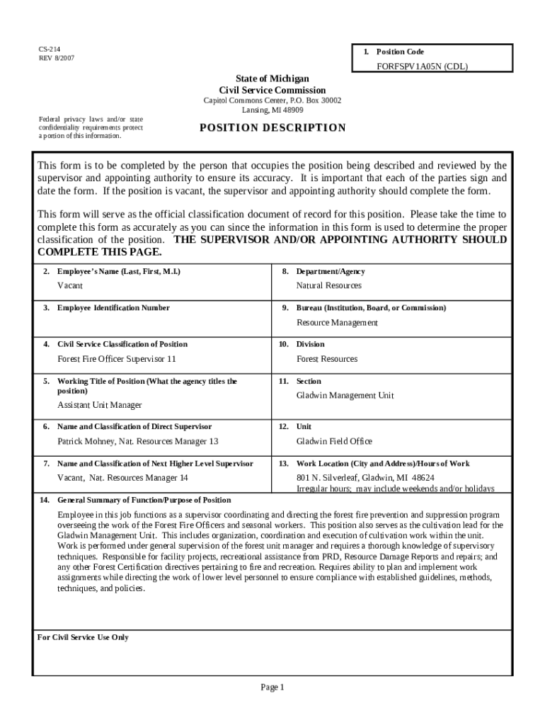 State of Michigan Department of Civil Service Bureau ... Doc Template ...