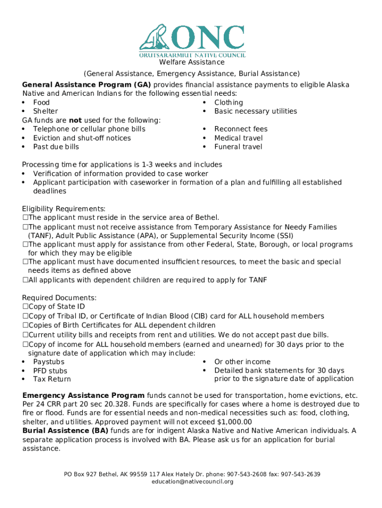 (General Assistance, Emergency Assistance, Burial Assistance) Doc ...