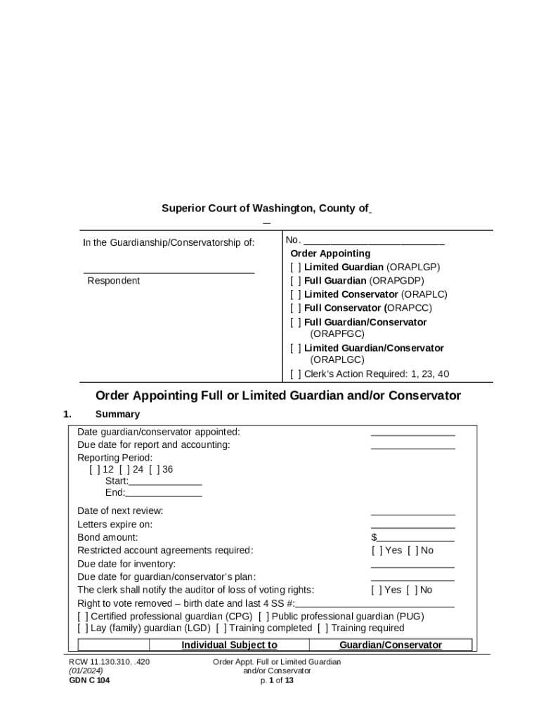 Order Appointing a Guardian and/or Conservator Doc Template | pdfFiller