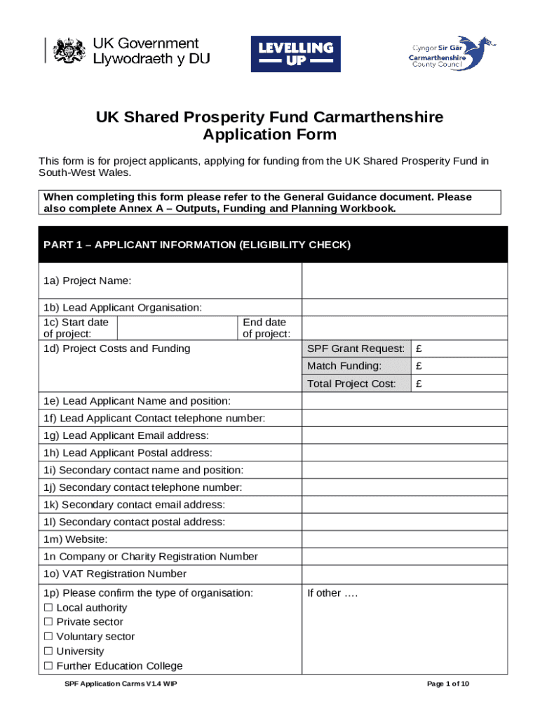 UK Shared Prosperity Fund Carmarthenshire Application Doc Template ...