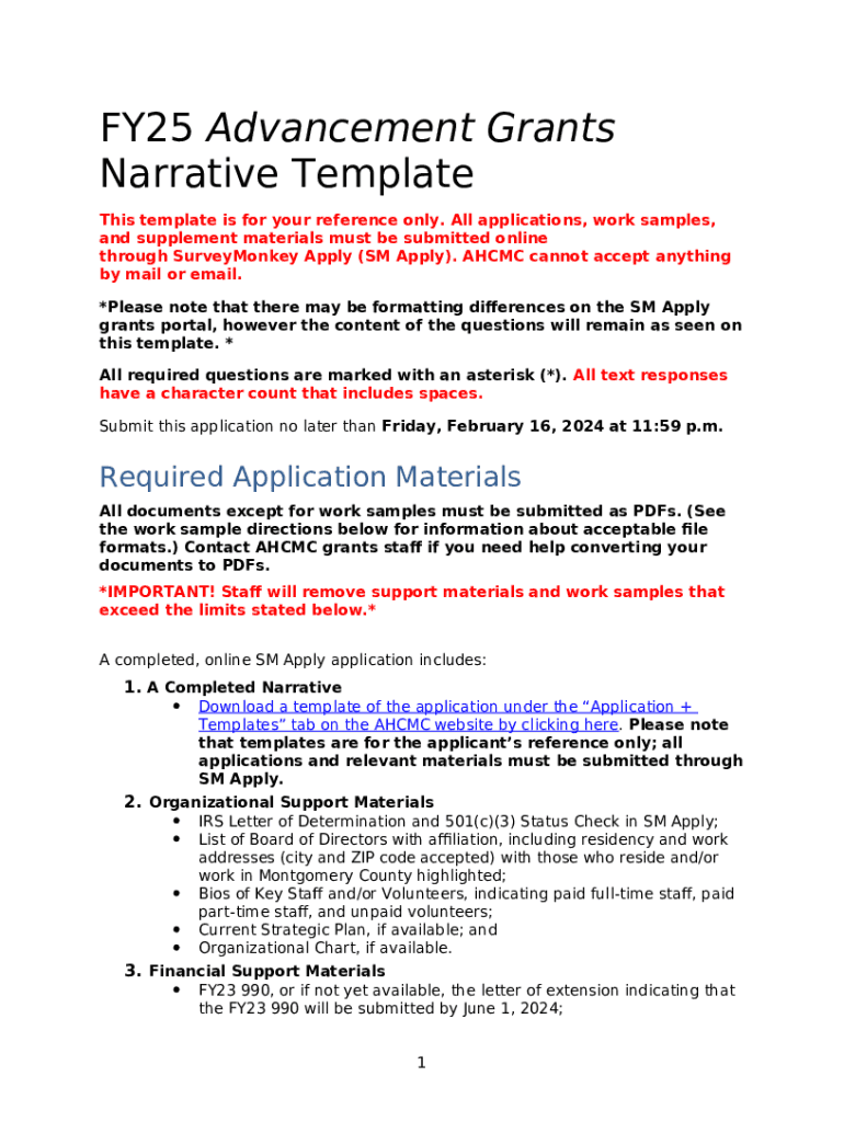FY25 Advancement Grants Narrative Template Doc Template | pdfFiller