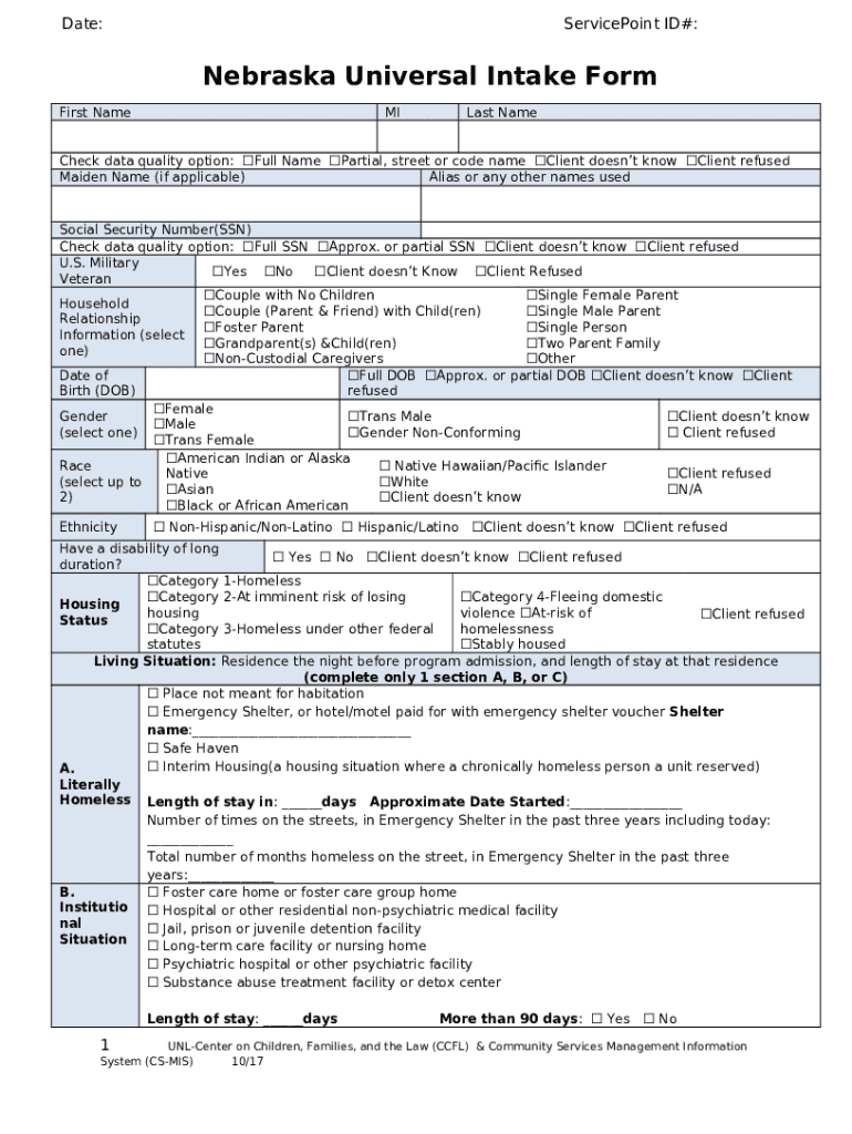 Nebraska Universal Intake Homeless Management ... - ccfl unl Doc ...