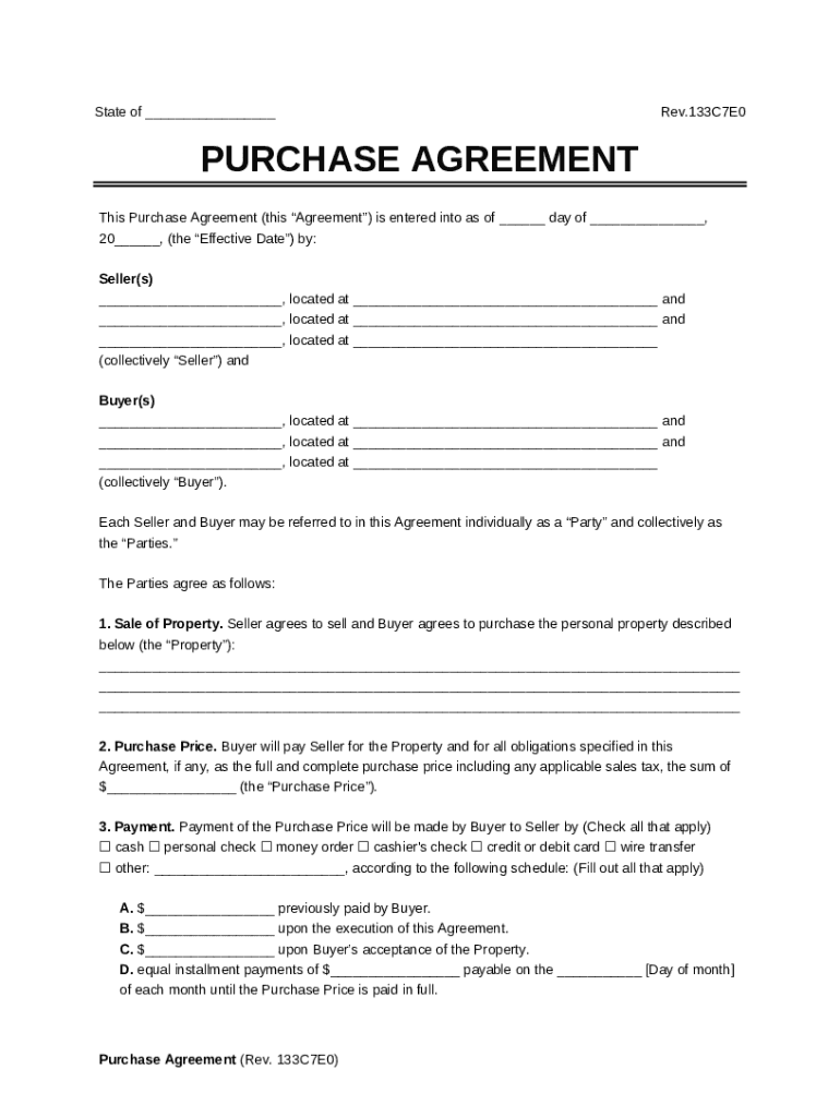State Purchase Agreement - Blank Fillable Template | Fill Out, Print ...