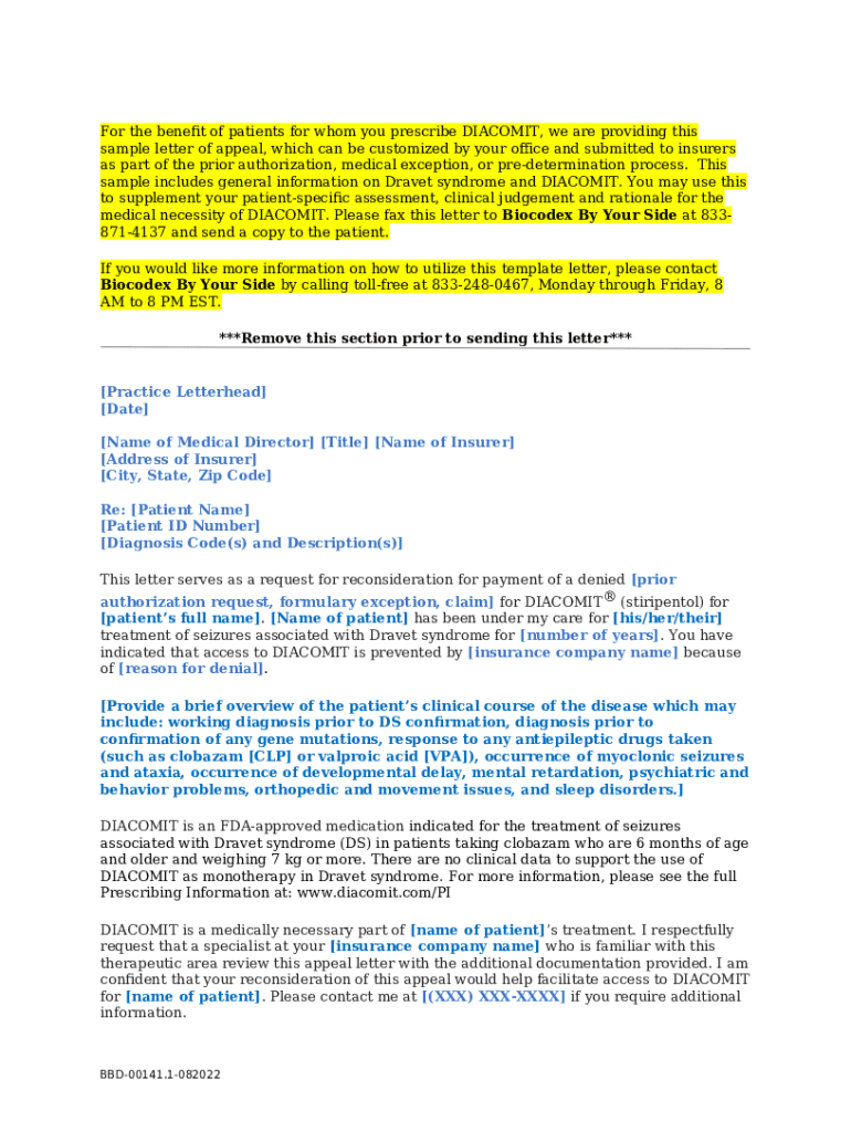 DIACOMIT Appeal Letter. Template Doc Template | pdfFiller