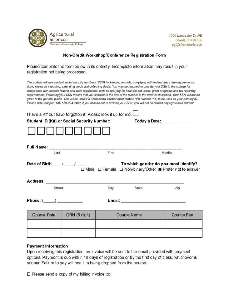 Fillable Online Ag Sciences Non Credit Registration Form - ... Fax Email Print - pdfFiller