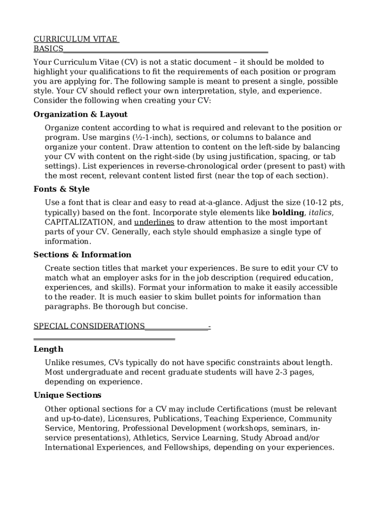 A guide to creating a highquality curriculum vitae - PMC Doc Template ...