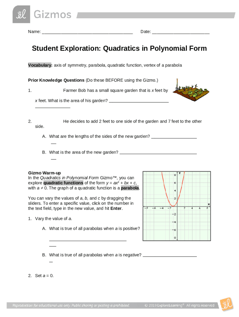 Quadratics in Vertex Doc Template | pdfFiller