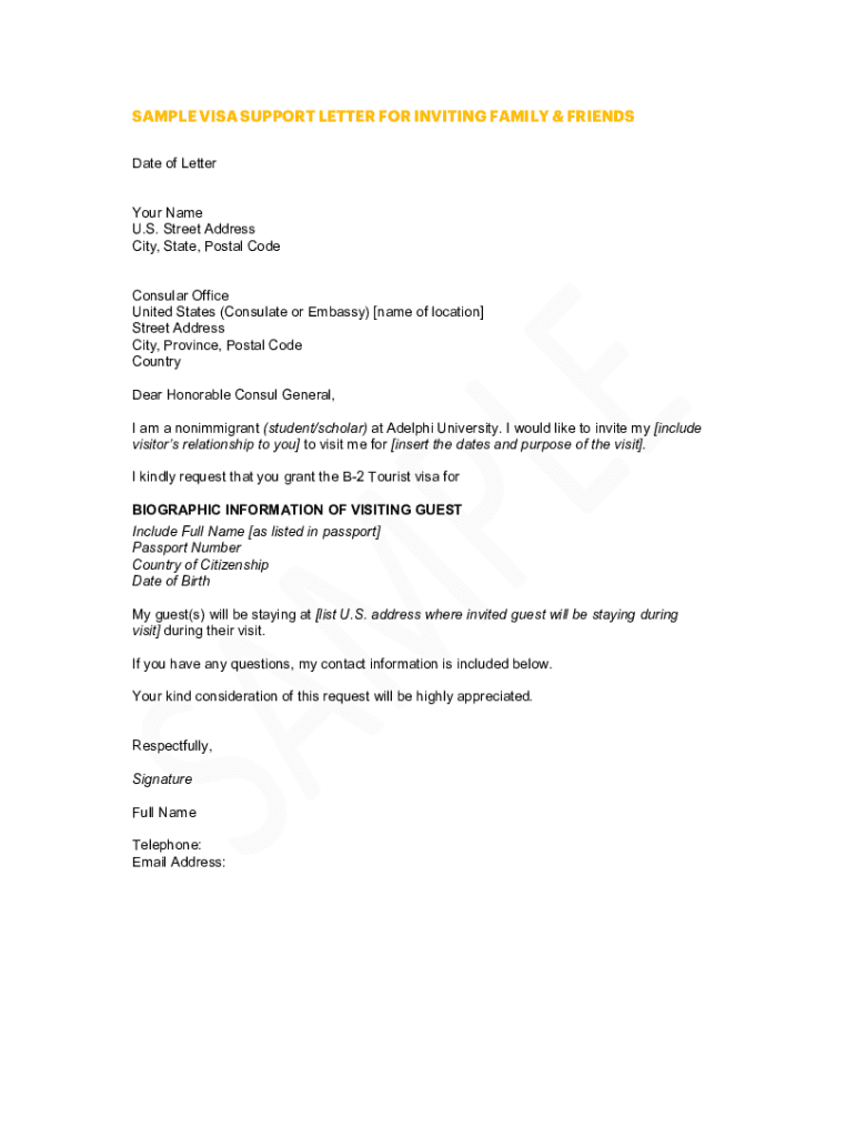 Fillable Online Sample Invitation Letter Template for Family Visitor ...