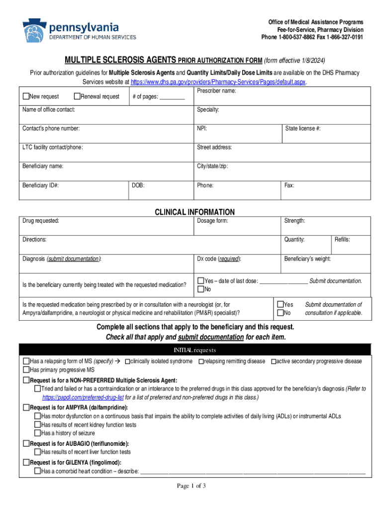 Fillable Online Request for Prior Authorization MULTIPLE SCLEROSIS ...