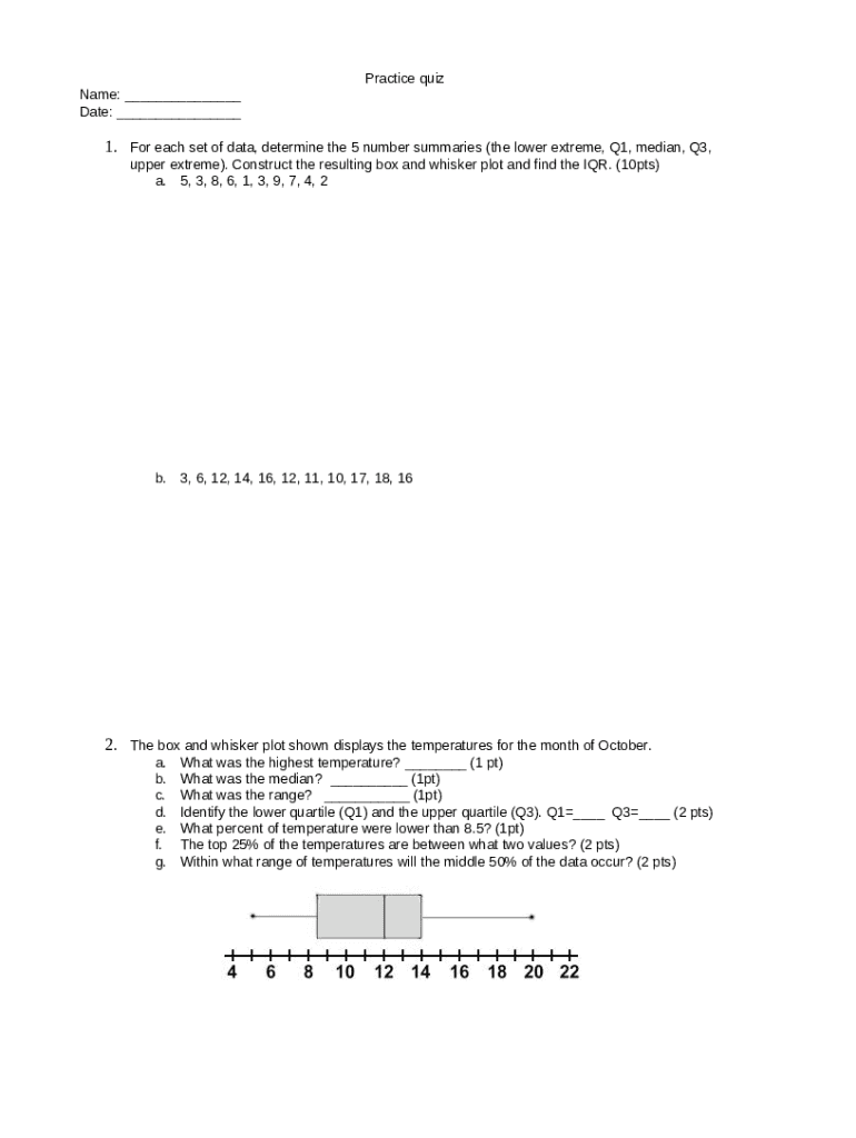 Ex Determine The Five Number Summary From A Box Plot Doc Template
