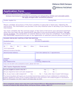 APPLICATION FOR TEACHERS INCLUDING HEAD ... Doc Template | pdfFiller