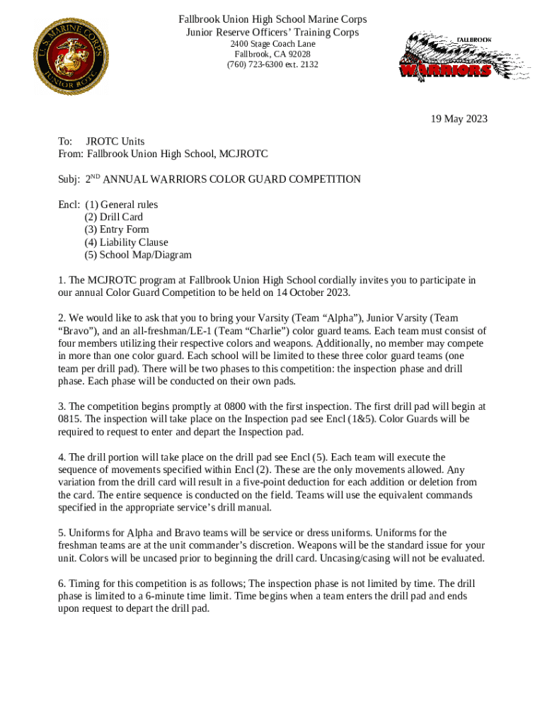 Fallbrook High School Marine Corps JROTC holds ... Doc Template | pdfFiller