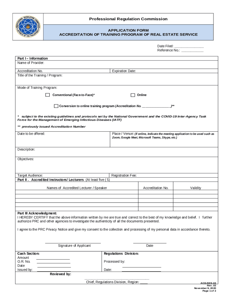 Application Accreditation of Training Program of Real ... Doc Template | pdfFiller