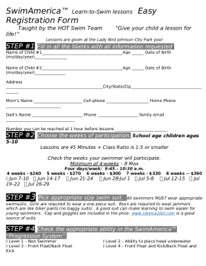 SwimAmerica Learn-to-Swim lessons Easy Registration Doc Template ...