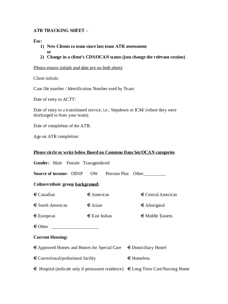 ATR TRACKING SHEET Doc Template | pdfFiller