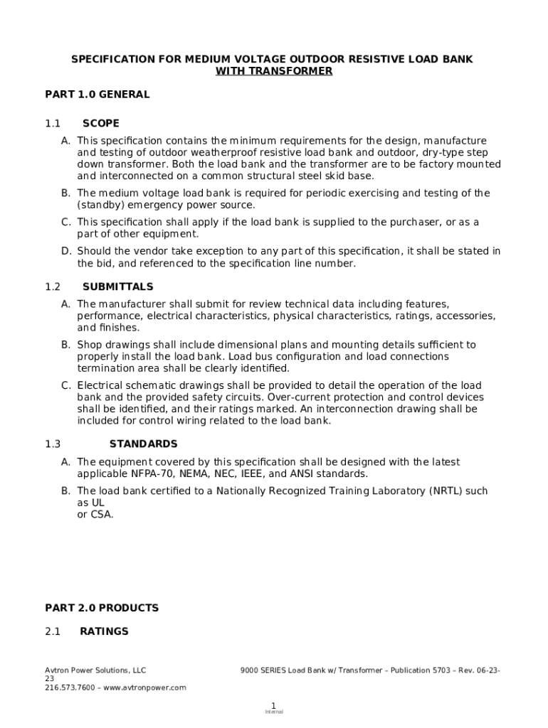 ENGINEERING SPECIFICATION FOR MEDIUM VOLTAGE ... Doc Template | pdfFiller