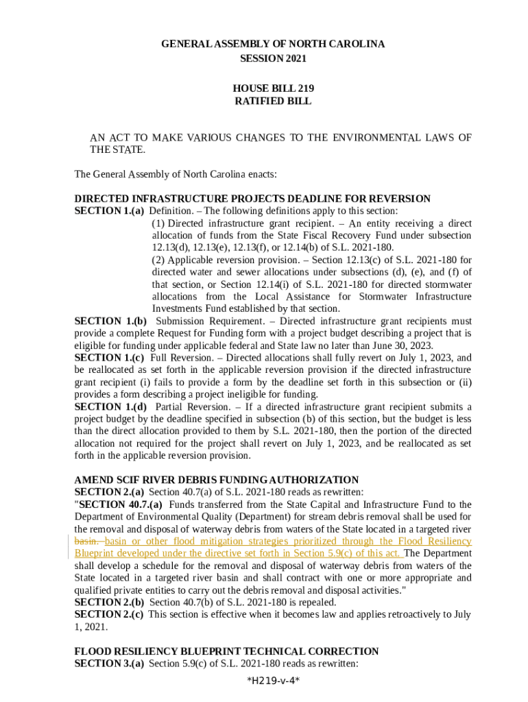 Bill Summaries: H 219 AMEND ENVIRONMENTAL LAWS. (NEW ... Doc Template | pdfFiller