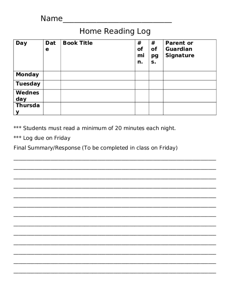 Home Reading Log - Blank Fillable Template | Fill Out, Print & Download ...